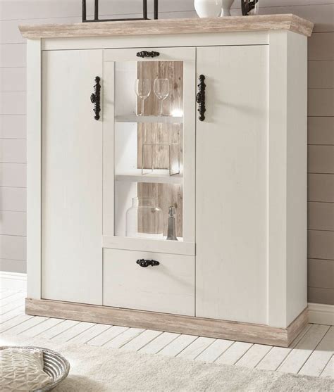 Imv Highboard Rovola Schrank In Pinie Weiß Landhaus Mit Oslo Pinie