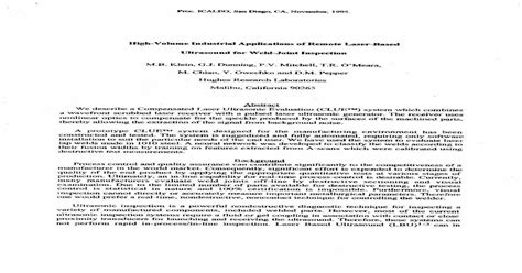 High Volume Industrial Applications Of Remote Laser Based Ultrasound For Weld Joint Inspection