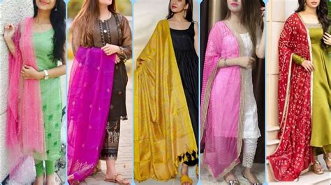 Latest Plain Suit With Contrast Dupatta Plain Suit Heavy Dupatta