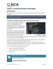 ICTWEB514 Topic 1 Creating Dynamic Web Pages Pdf Topic 1 Creating