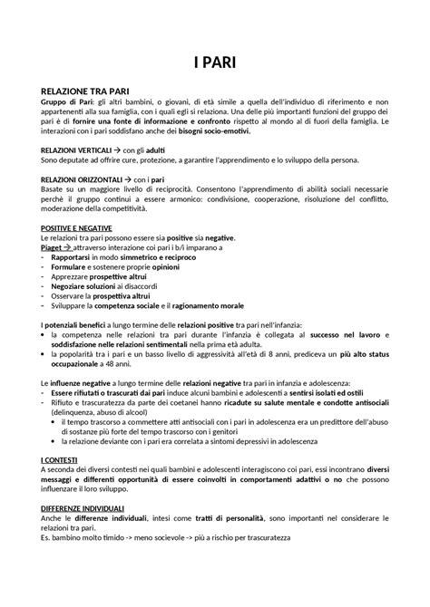 Appunti Di Relazioni Tra I Pari Appunti Di Psicologia Dello Sviluppo