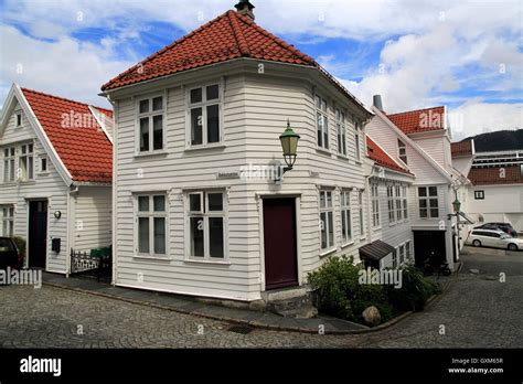 Historic Wooden Houses In Bekketomten Street Nordnes District Bergen