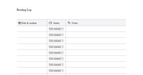 Reading Log Template Julia Kaziewicz Collier