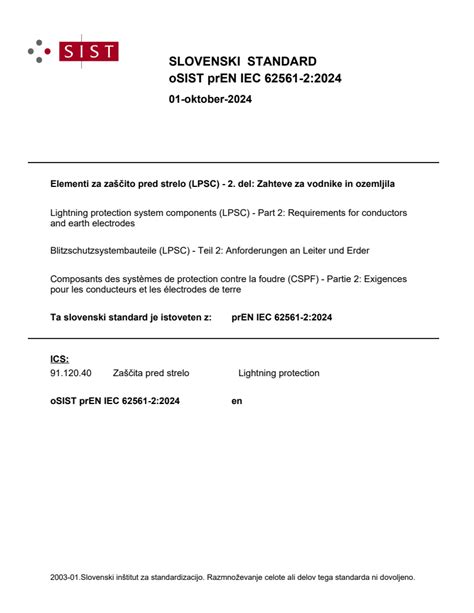 Pren Iec 62561 2 2024 Lightning Protection System Components Lpsc