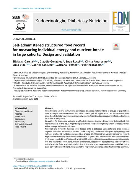 Pdf Self Administered Structured Food Record For Measuring Individual