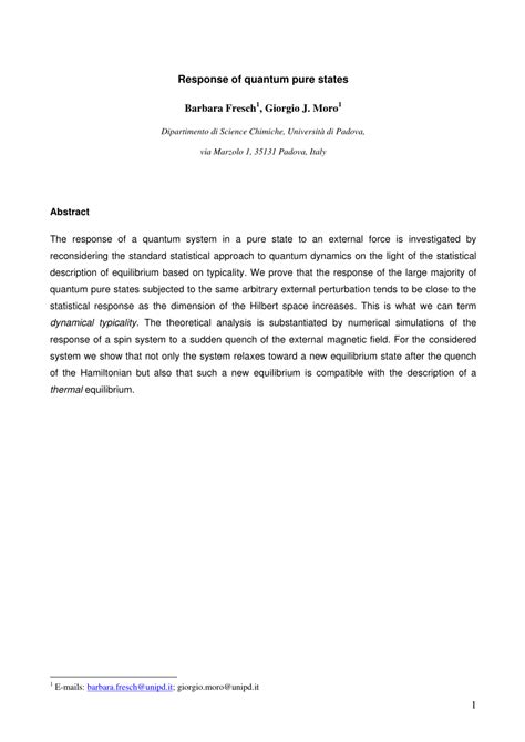 Pdf Response Of Quantum Pure States