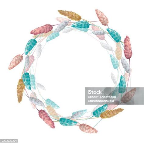 말린 꽃으로 만든 둥근 프레임 말린 꽃의 수채화 그림입니다 식물 표본실 식물 식물 프렌치 스타일 텍스트를 넣을 자리가 있는 화환입니다 엽서 소책자 패키지에 적합합니다 0명에