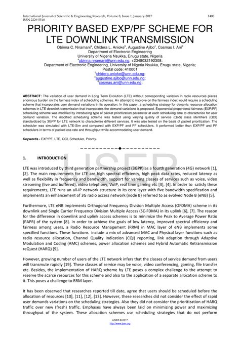 Pdf Priority Based Exppf Scheme For Lte Downlink Transmission