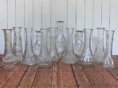 Vintge Clear Glass Bud Vase Set Of 12 Vases All Different Patterns