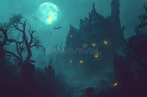 Scary Jack O Lanterns With A Halloween Background Stock Illustration