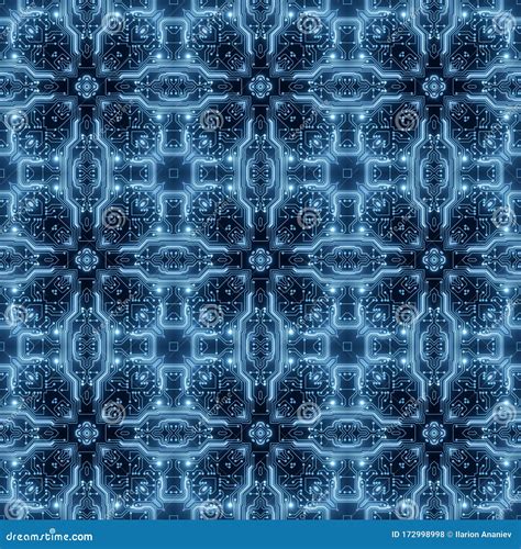 Blue Circuit Board Pattern Digital Seamless Background Abstract Futuristic Computer Motherboard
