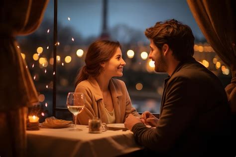 Premium Photo Young Lovely Couple Have Romantic Dinner Indoors Together