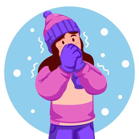 Premium Vector Girl Wearing A Winter Hat And Scarf Feels Shivering