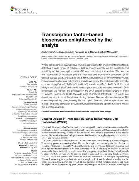 Pdf Transcription Factor Based Biosensors Enlightened By The Analyte