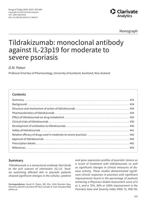 Pdf Tildrakizumab Monoclonal Antibody Against Il 23p19 For Moderate