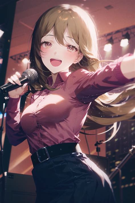 1girl Solo Microphone Smile Image Created By Tensorart