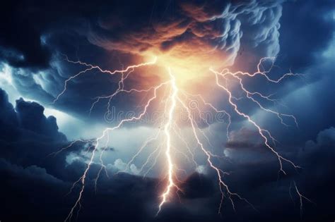 Lightning Lightning Strikes Against The Dark Cloudy Sky Illustration