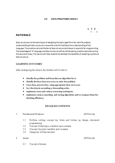 Data Structure Using C 3 Data Structures Using C L T P 5 6 Rationale Data Structures Are The