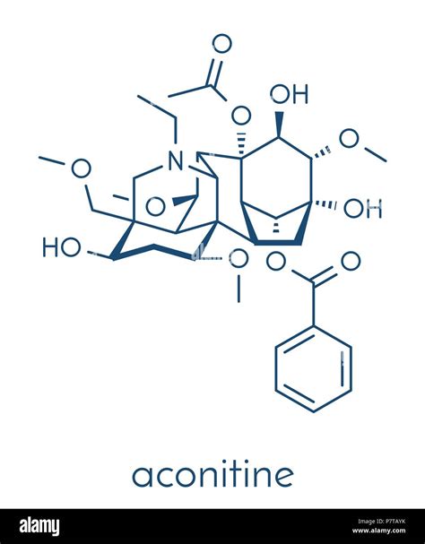 Aconitine Molecule Toxin Present In Aconitum Plants Monkshood Skeletal Formula Stock Vector