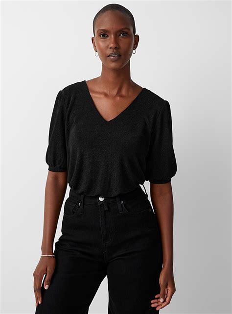 Puff Sleeve Shimmering T Shirt Contemporaine Womens Short Sleeve T