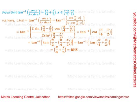 Class 12 Chapter 2 Inverse Trigonometric Functions Problems Based On Trigonometric Formulas