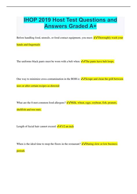 Ihop 2019 Host Test Questions And Answers Graded A Ihop 2019 Stuvia Us
