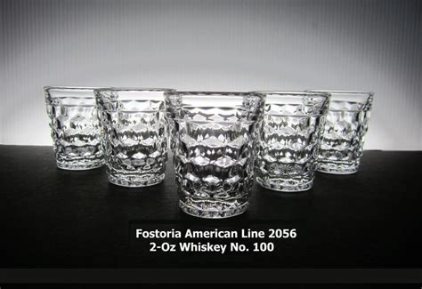 5 Pc American 2 Oz Whiskey Shot Glass No 100 By Fostoria Vintage 1915