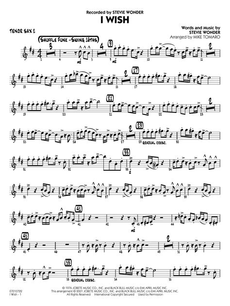 I Wish Arr Mike Tomaro Tenor Sax 2 By Stevie Wonder Sheet Music
