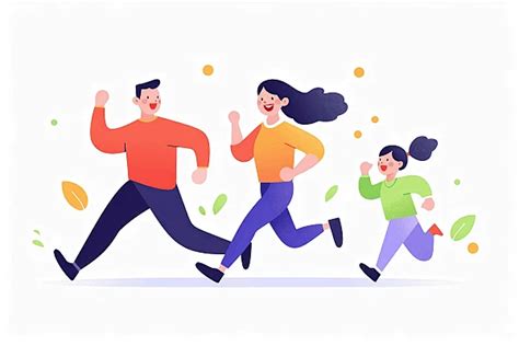 爸爸妈妈和小孩快乐地奔跑卡通ai插画家庭运动跑步全民健身日 花瓣网