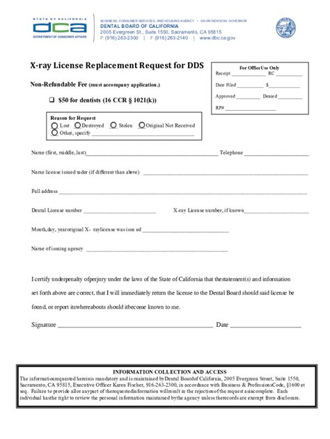 Fillable Online Dbc Ca X Ray License Replacement Request For Dds X Ray