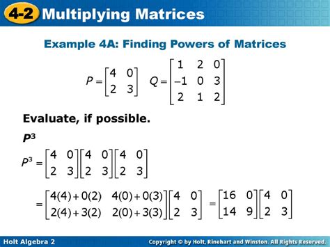 4-2 Multiplying Matrices Warm Up Lesson Presentation Lesson Quiz - ppt ...