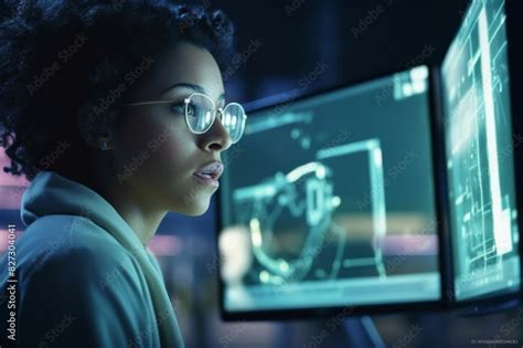 IT Programmer And Coding By A Woman In Office At Night Inspired