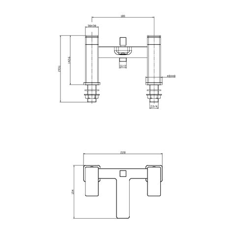 Lunar Chrome Squared Deck Mounted Bath Filler Tap With Shower Attachment