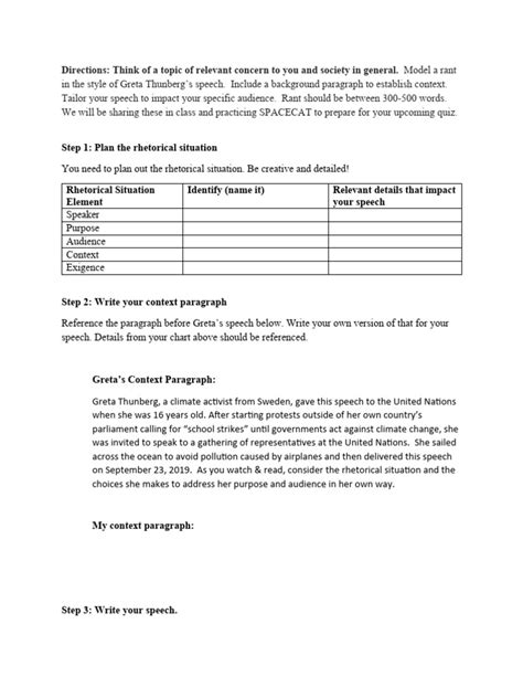 Greta Rant Assignment Pdf Language Arts And Discipline