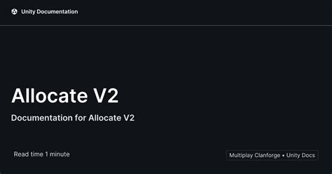 Allocate V2 • Multiplay Clanforge • Unity Docs