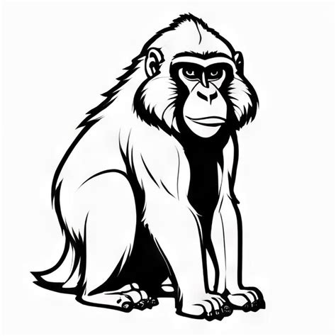 Mandrill Outline Black And White Cute Coloring Book Premium Ai