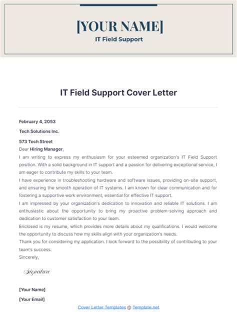 Free It Field Support Cover Letter Template To Edit Online