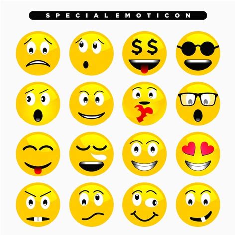 Premium Vector Yellow Cute Emoji Icon With Various Facial Expressions