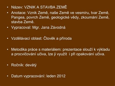 PPT - PŘÍRODOPIS - 9. roč. VZNIK A STAVBA ZEMĚ PowerPoint Presentation - ID:4437453