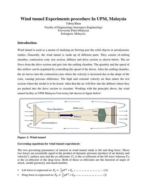 Wind Tunnel Experiments Procedure In Upm Pdf Lift Force Wind Tunnel