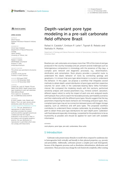 Pdf Depth Variant Pore Type Modeling In A Pre Salt Carbonate Field Offshore Brazil