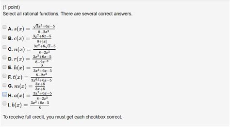 solved 1 point select all rational functions there are