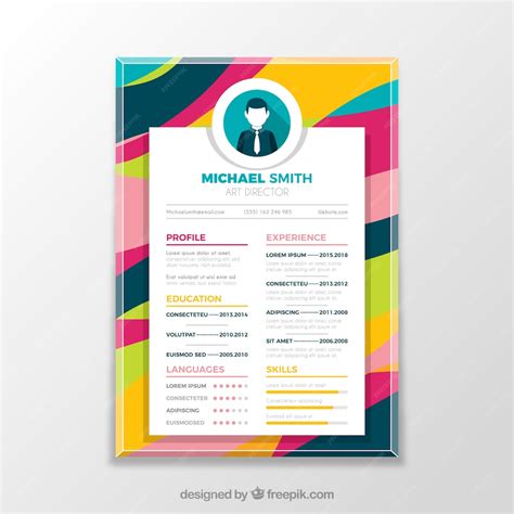 다채로운 이력서 템플릿 무료 벡터