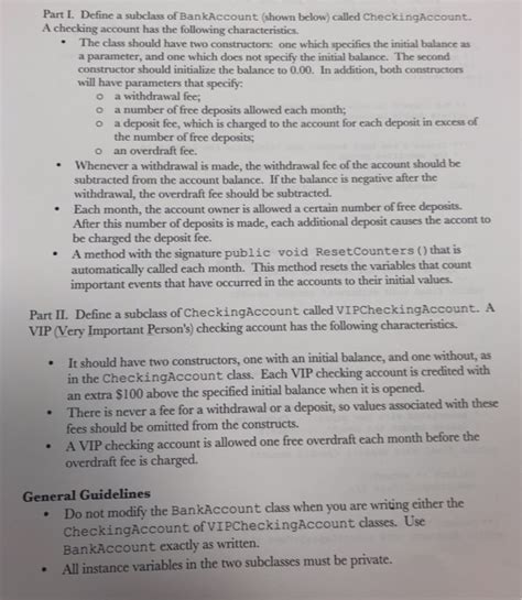 solved part i define a subclass of bankaccount shown