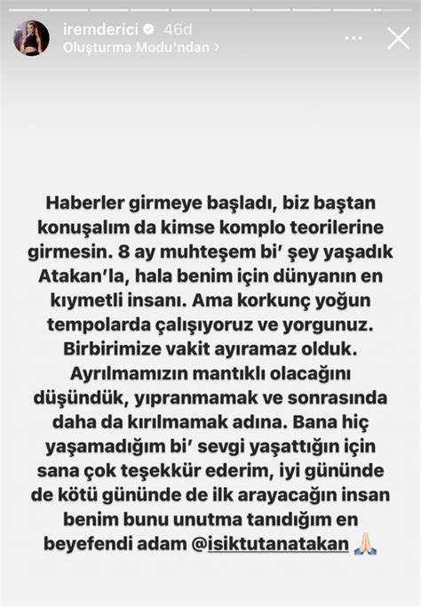 İrem Derici ve Atakan Işıktutan ayrıldı