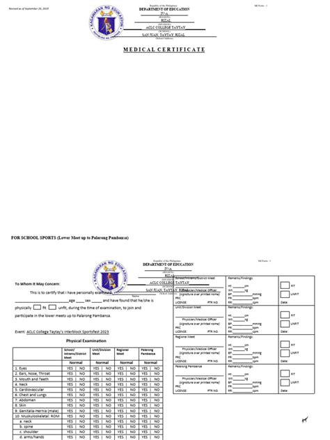 Medical Certificate For Athletes 1 Deped Pdf