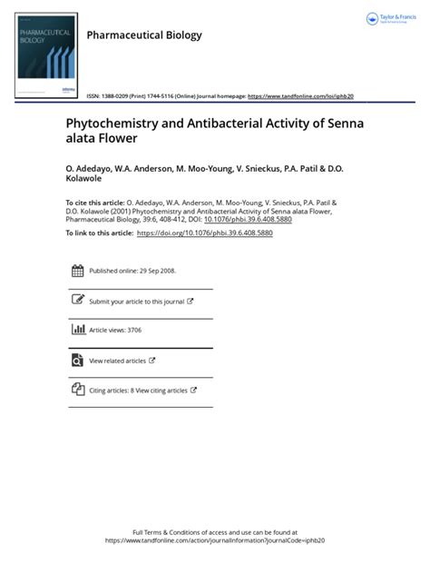 Phytochemistry And Antibacterial Activity Of Senna Alata Flower Pdf