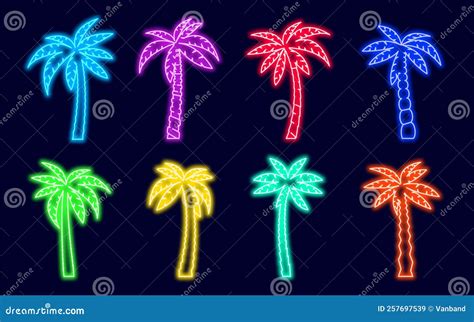 Palm Trees Neon Tropicalt Party Lamp Bar Signboard Stock Vector