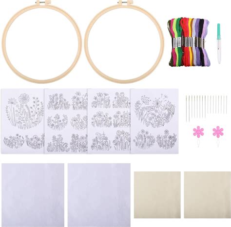 Diy Flower Embroidery Kits Including Embroidery Hoops And Needle