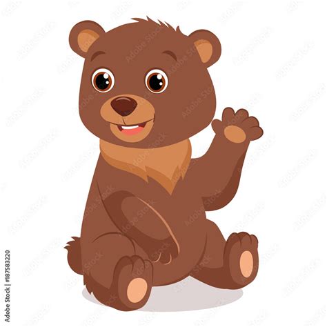 Cute Happy Little Bear Vector Illustration Teddy Bear Waving Hand